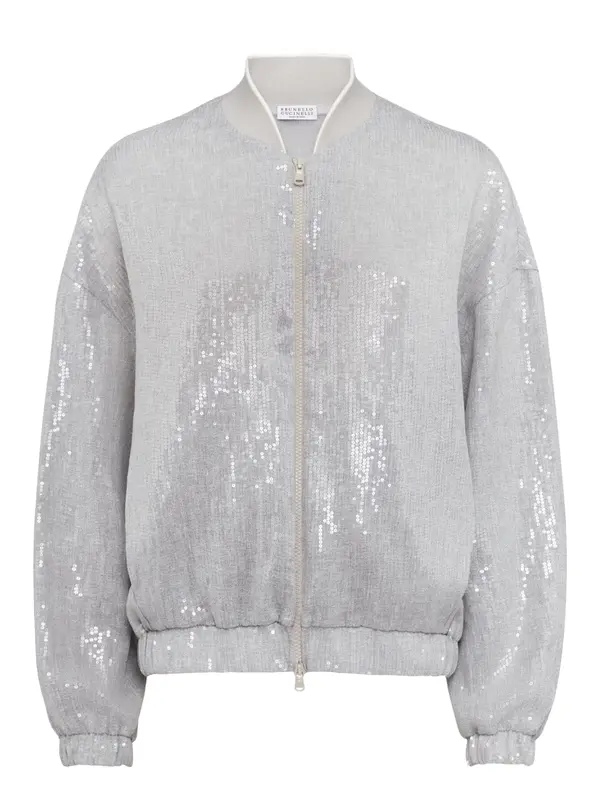 Brunello Cucinelli Sequin-embellished Bomber Jacket - Silver