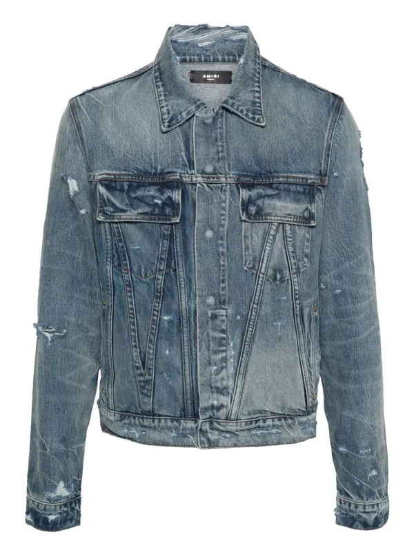 Amiri Distressed-effect Denim Trucker Jacket - Blue