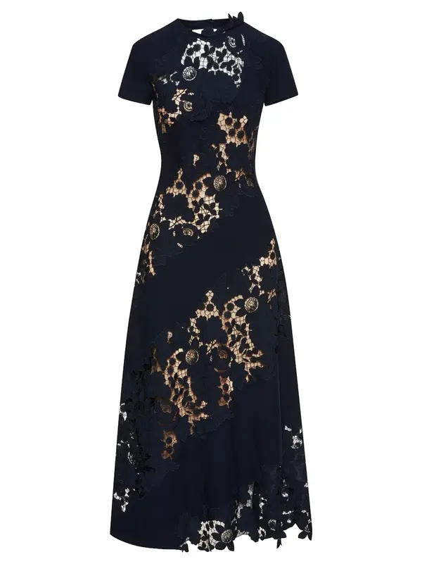 Oscar De La Renta Guipure-lace Midi Dress - Black