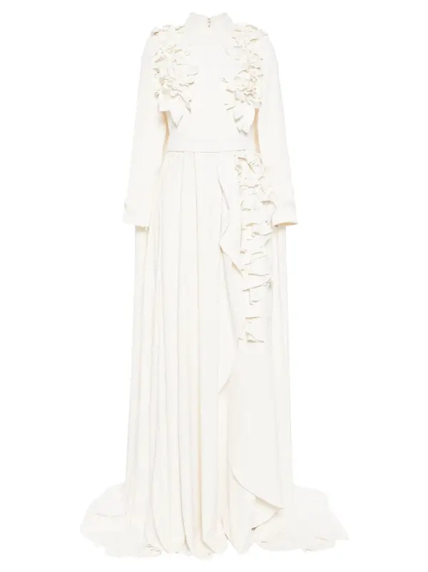 SAIID KOBEISY Floral-appliqué Maxi Dress - Neutrals