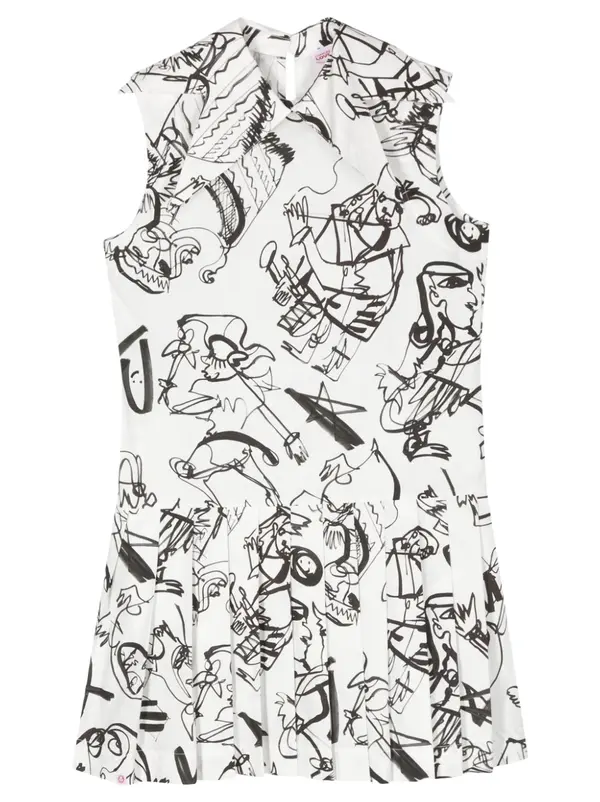 CHARLES JEFFREY Abstract-print Pleated Mini Dress - White