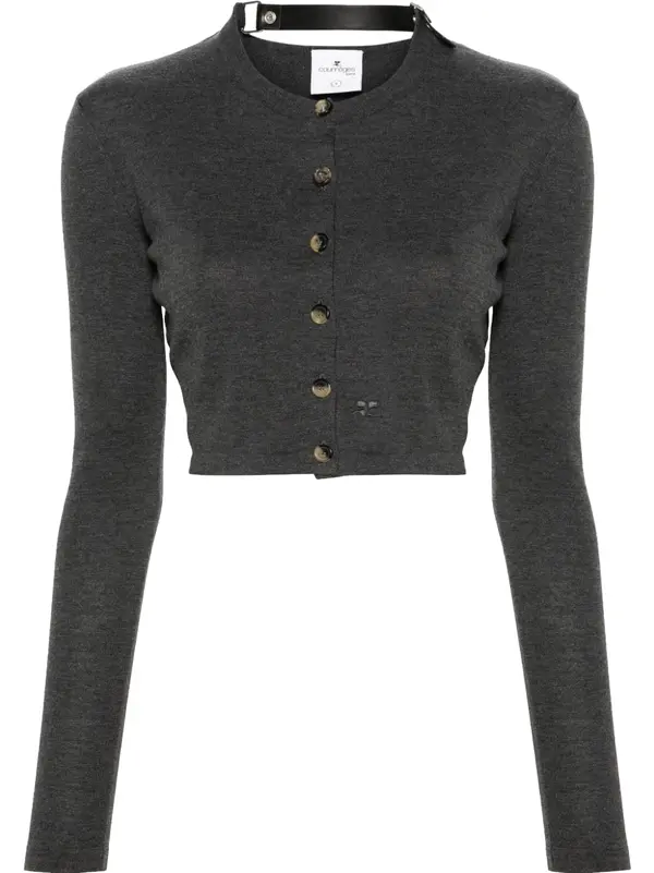 COURREGES Cropped Fine-knit Cardigan - Grey