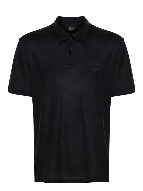 Brioni Logo-embroidered Wool Polo Shirt - Blue