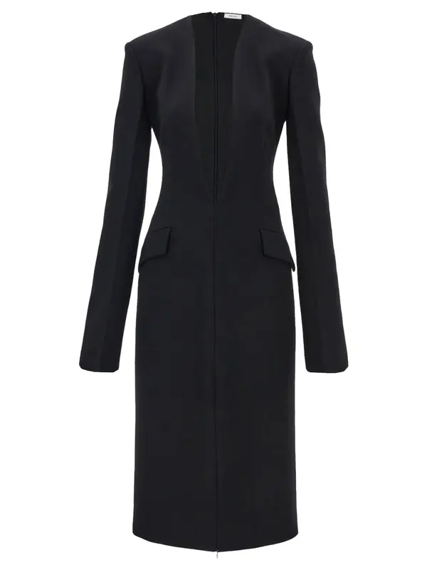 FERRAGAMO V-neck Wool Dress - Black