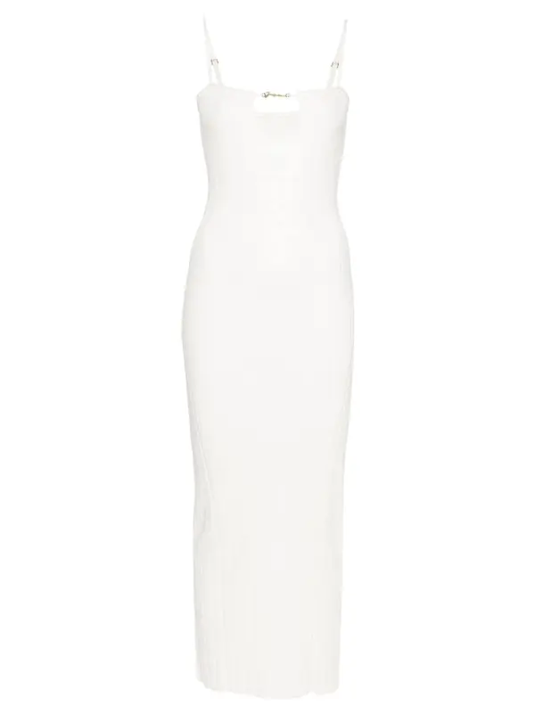 Jacquemus Sierra Ribbed Knit Midi Dress - White