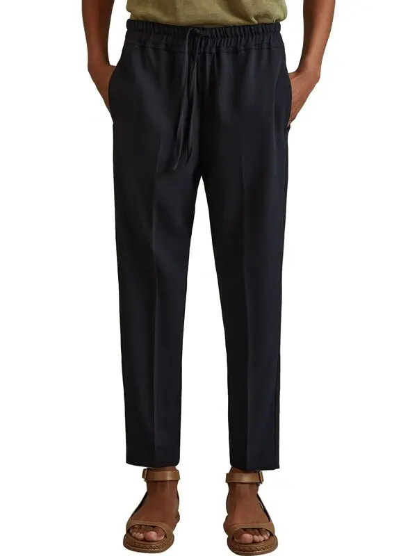 REISS Hailey Petite Tapered Pull-on Trousers - Navy
