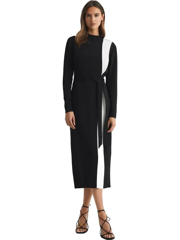 REISS Millie Contrast Stripe Midi Dress - Black/white