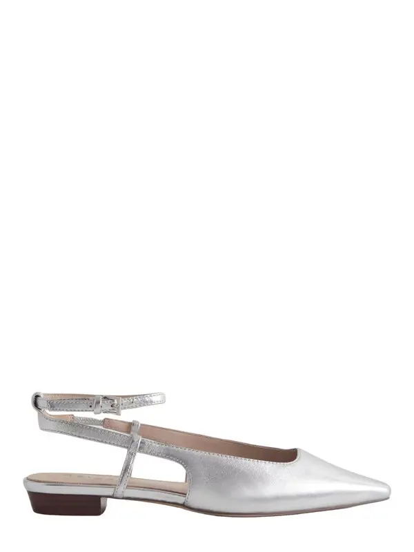 REISS Freya Leather Ballerina Flats - Silver