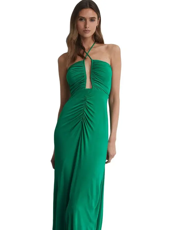 REISS Lana Halter Neck Maxi Dress - Green