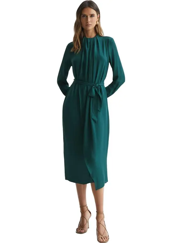 REISS Phoenix Pleated Midi Dress - Green