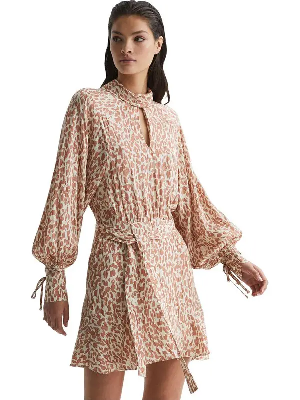 REISS Teya Animal Print Mini Dress - Neutral