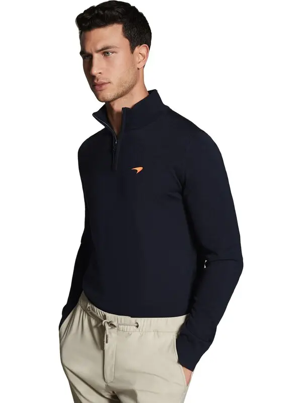 REISS F1 Merino Half-zip Funnel Neck Jumper - Navy