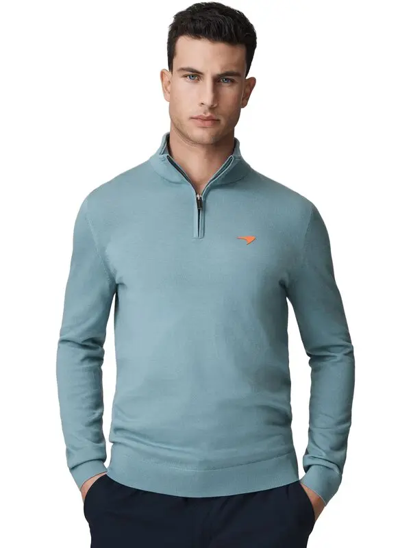 REISS F1 Merino Half-zip Funnel Neck Jumper - Soft Blue