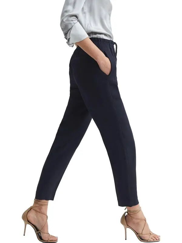 REISS Petite Tapered Pull On Trousers - Navy