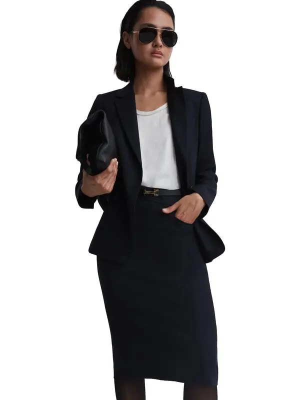 REISS Haisley Petite Tailored Pencil Skirt - Navy