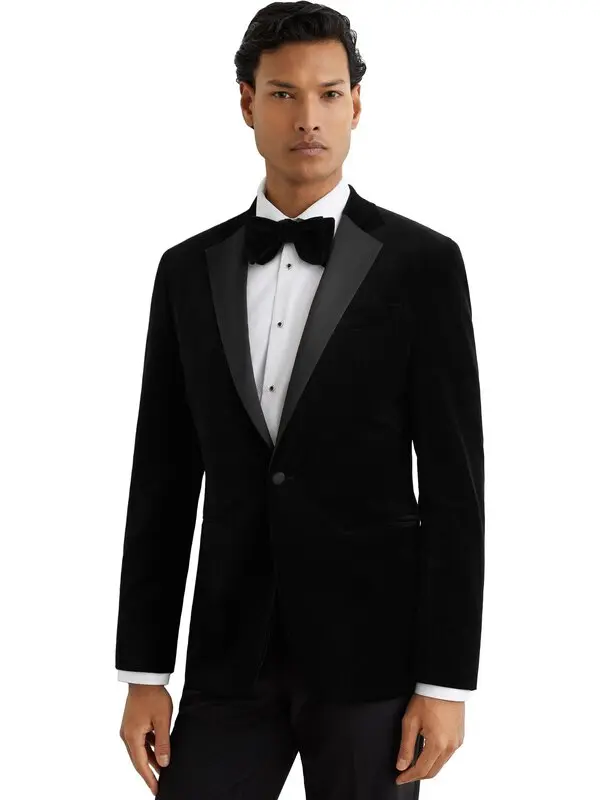 REISS Ace Velvet Single-breasted Blazer Classic-fit - Black