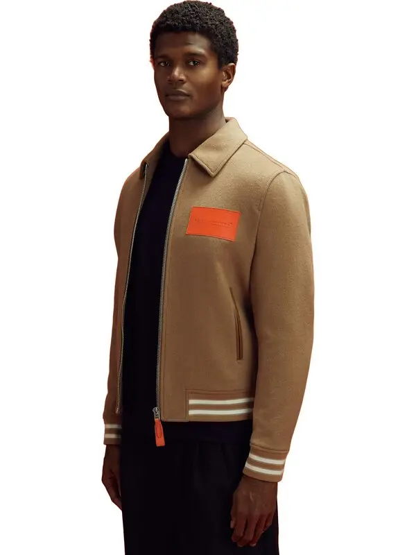 REISS X Mclaren F1 Team Wool-blend Varsity Bomber Jacket With Leather Patch - Camel