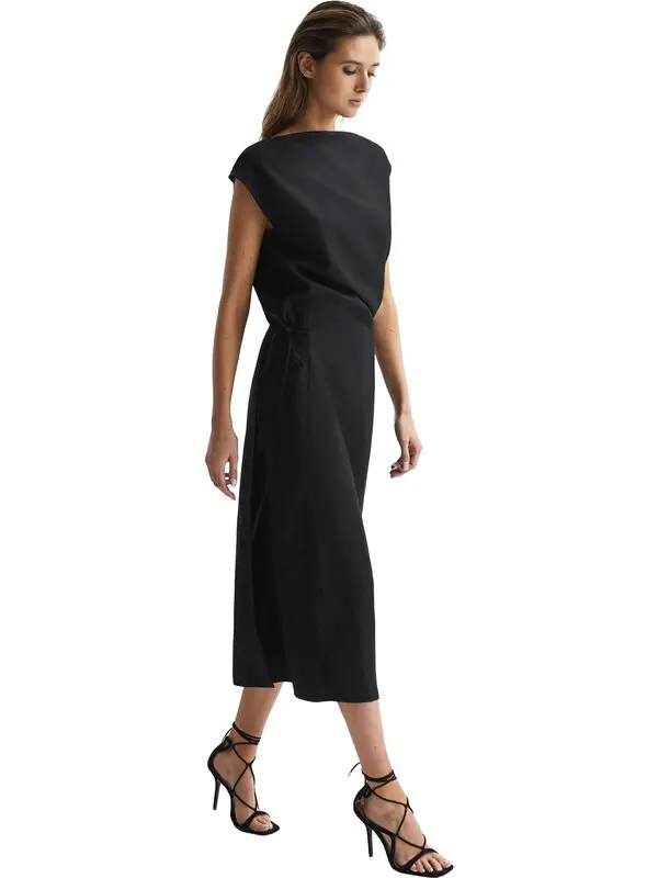 REISS Paloma Premium Linen Blend Open-back Midi Dress - Black