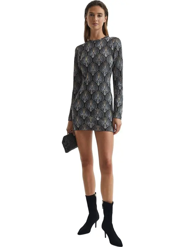 REISS Annie Metallic Jacquard Mini Dress - Blue