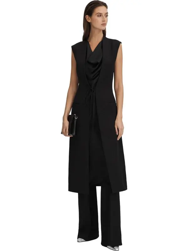 Halston Cowl Neck Wrap Midi Dress - Black