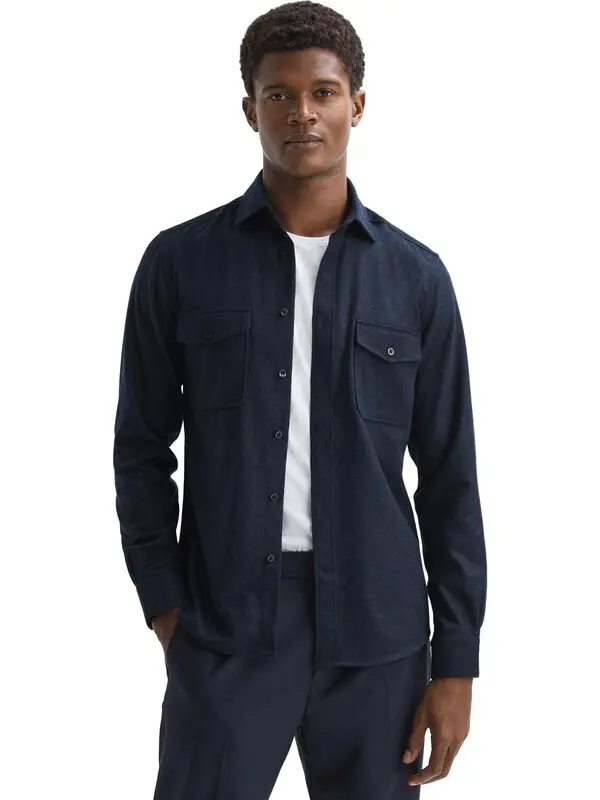 REISS Chaser Button-through Twin Pocket Overshirt - Navy