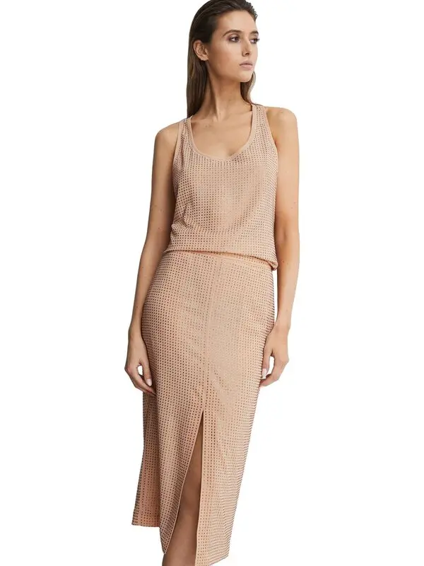 REISS Brooklyn Embellished Midi Skirt - Nude