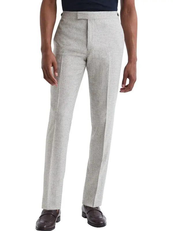 REISS Flock Puppytooth Slim Fit Trousers - Soft Grey