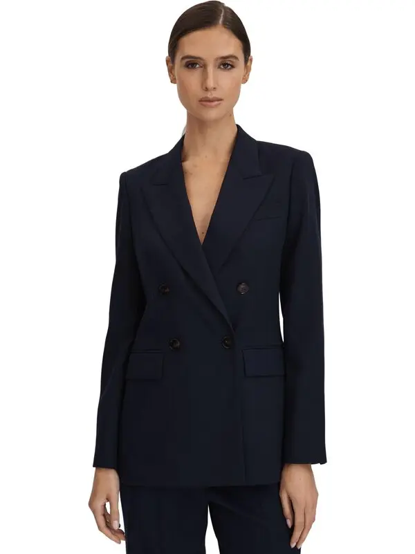 REISS Harley Wool Blend Double-breasted Blazer - Navy