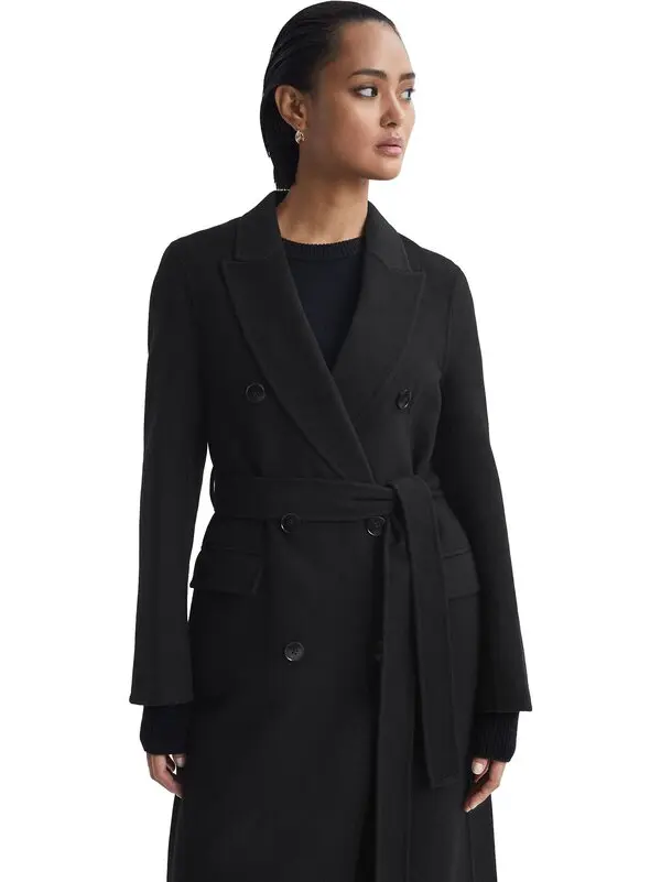 REISS Arla Petite Relaxed Wool-blend Belted Coat - Black