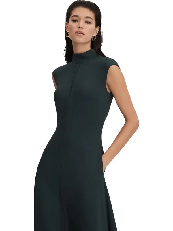 REISS Libby Petite Fitted Asymmetric Midi Dress - Dark Green