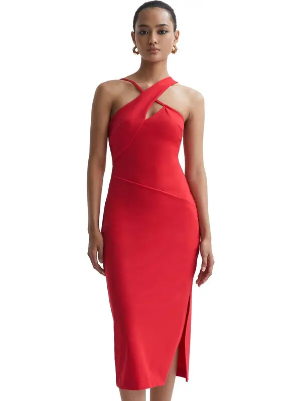 REISS Halle Bodycon Midi Dress - Red