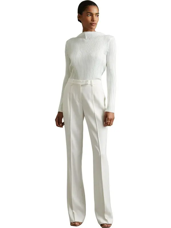 REISS Millie Petite Flared Suit Trousers - Cream