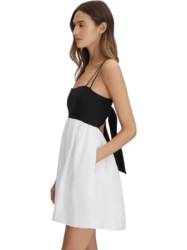 REISS Hadley Linen Mini Dress - Black/white