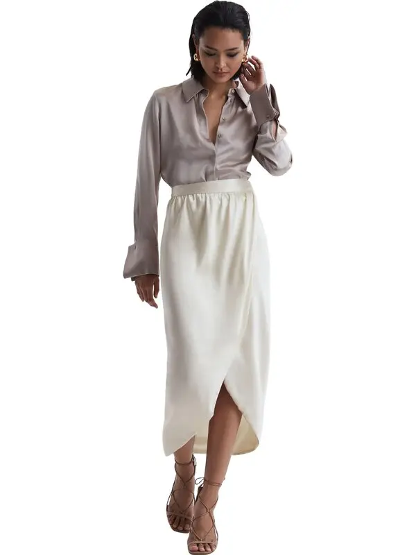 REISS Tyra Silk High-low Wrap Skirt - Ivory