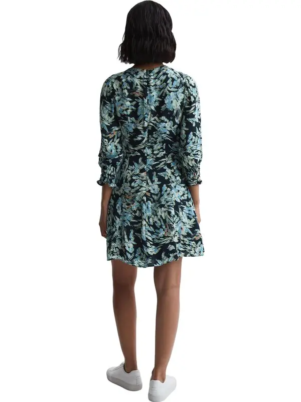 REISS Annie Floral Print Mini Dress - Blue
