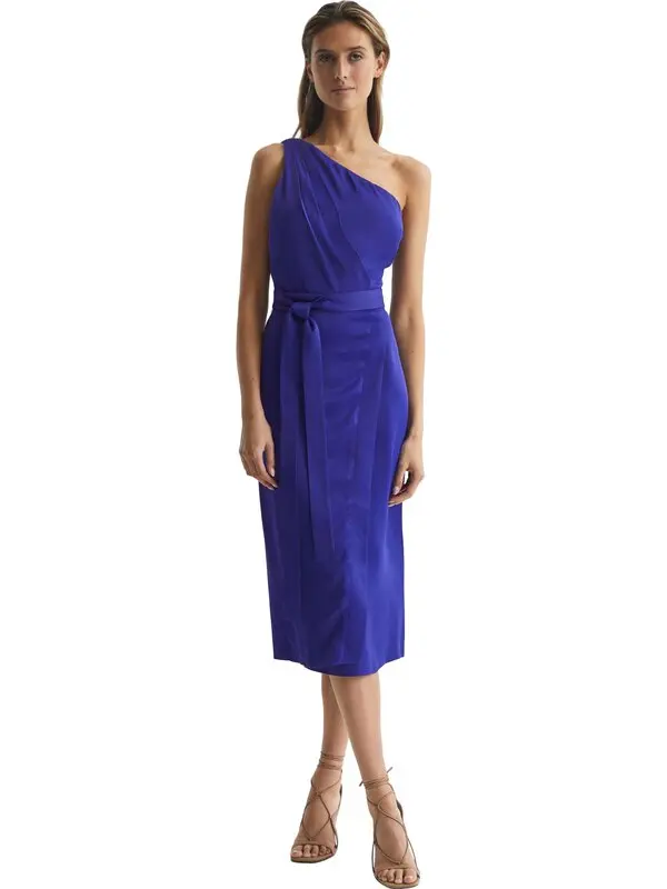 REISS Flora Off-the-shoulder Satin Midi Dress - Purple
