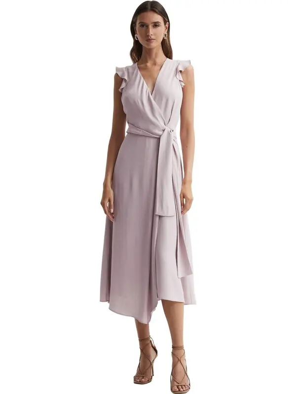 REISS Willow Wrap Tie Midi Dress - Lilac