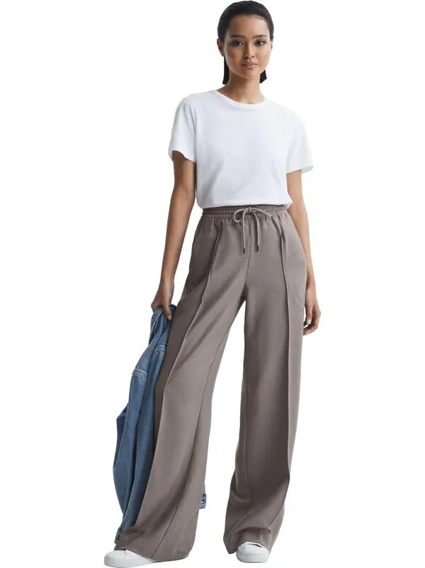 REISS Drawstring Wide Leg Trousers - Mink