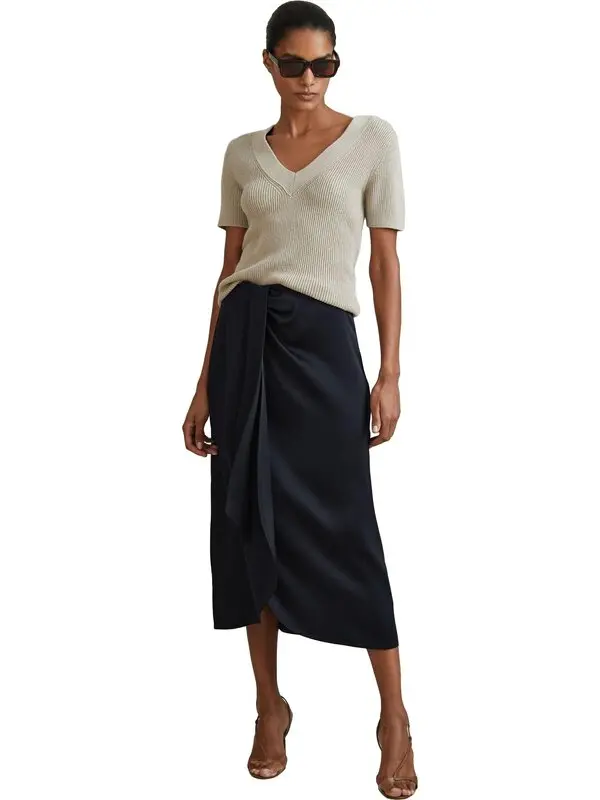 REISS Bella High-rise Wrap Midi Skirt - Navy