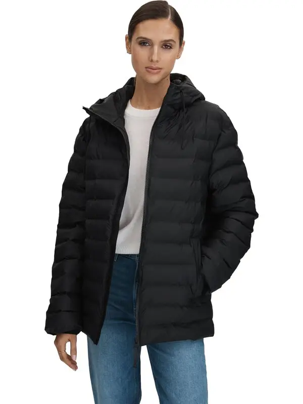 Rains Hooded Puffer Jacket - Black