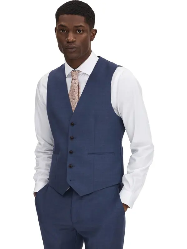 REISS Harrison Slim Fit Wool Waistcoat - Bright Blue