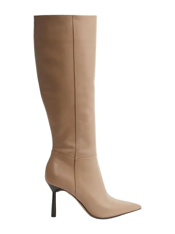 REISS Gracyn Leather Knee High Boots - Camel