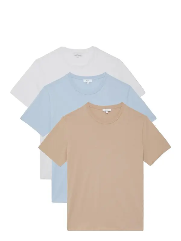 REISS 3 Bless Cotton Crew-neck Tailored-fit T-shirts 3-pack - Neutral