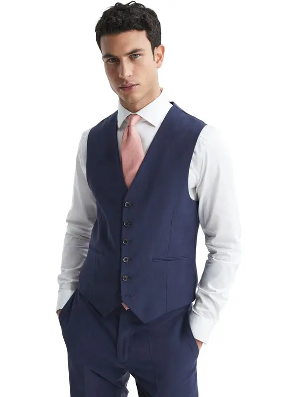REISS Slim-fit Wool-blend Waistcoat - Blue