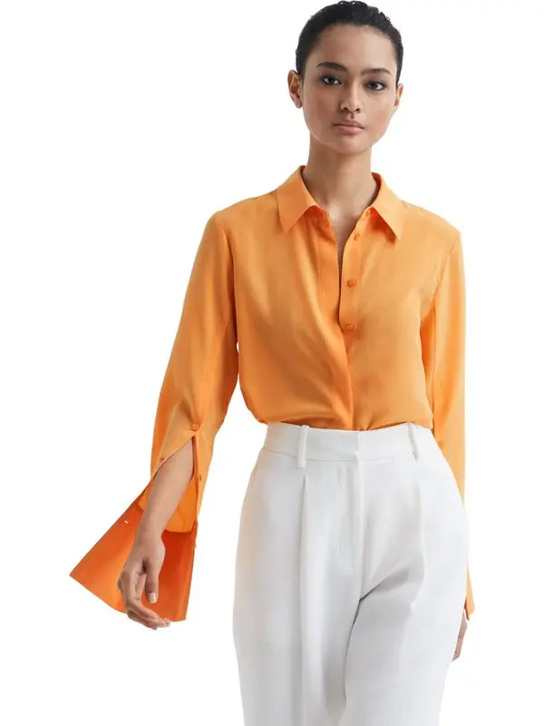 REISS Kia Silk Shirt - Orange