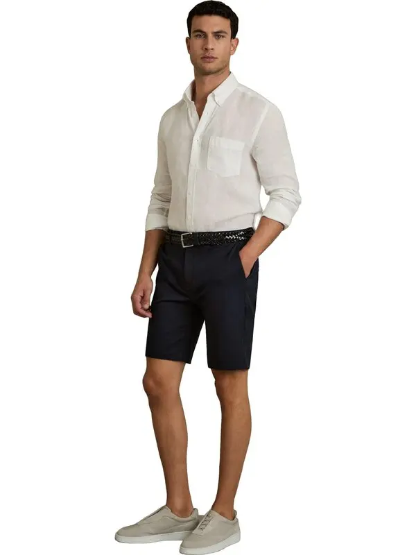 REISS Wicket Regular Length Cotton Chino Shorts - Navy