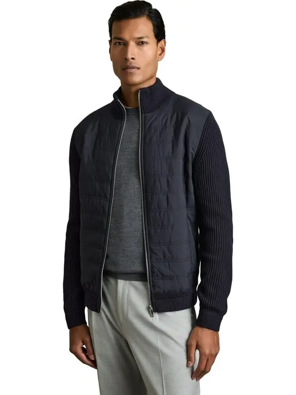 REISS Zip-through Hybrid Jacket - Navy