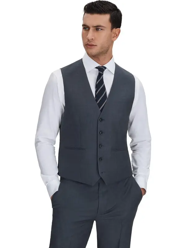 REISS Slim-fit Wool Waistcoat - Airforce Blue