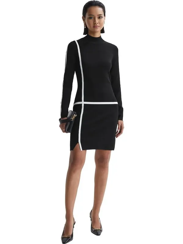 REISS Annie Knitted Mini Dress - Black/ivory
