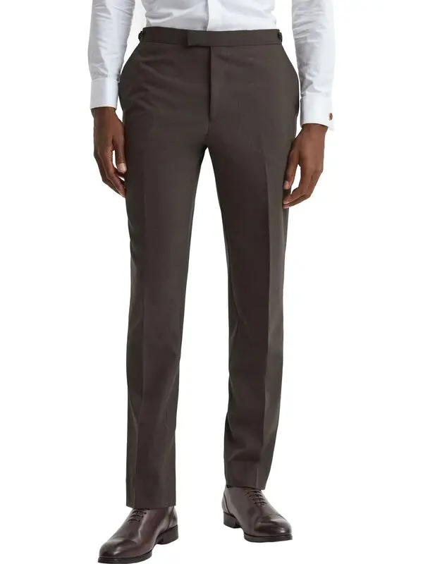 REISS Slim Fit Wool Blend Trousers - Chocolate